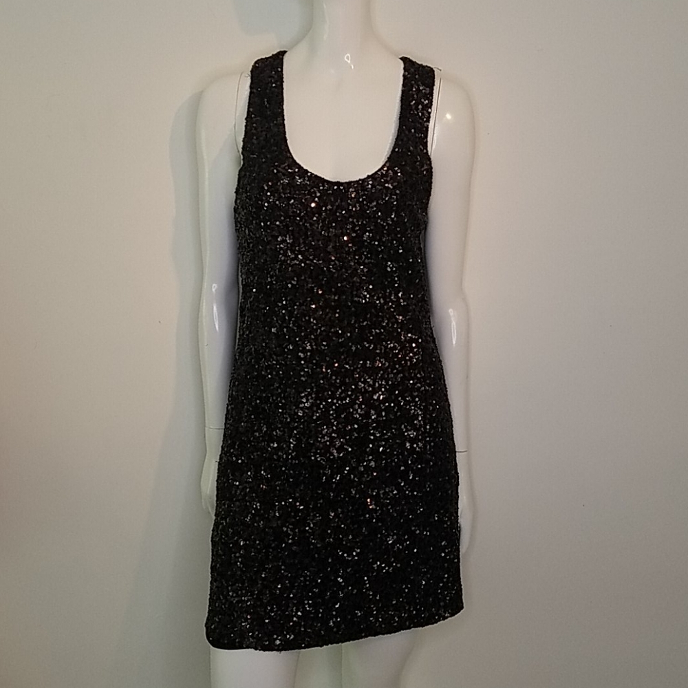 Alice And Olivia Black Sequin Sparkle Mini Dress - Gem